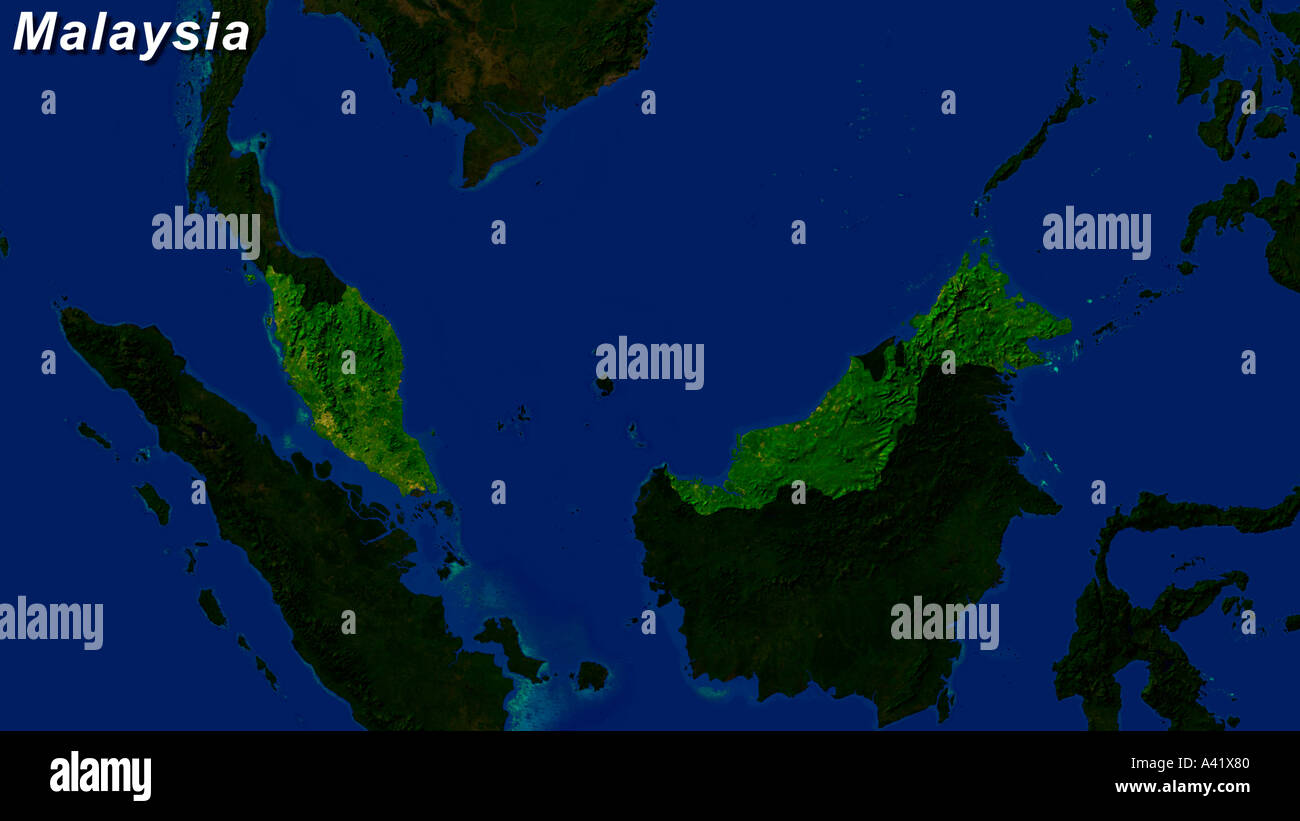 Satellite Image Of Malaysia Highlighted Stock Photo - Alamy