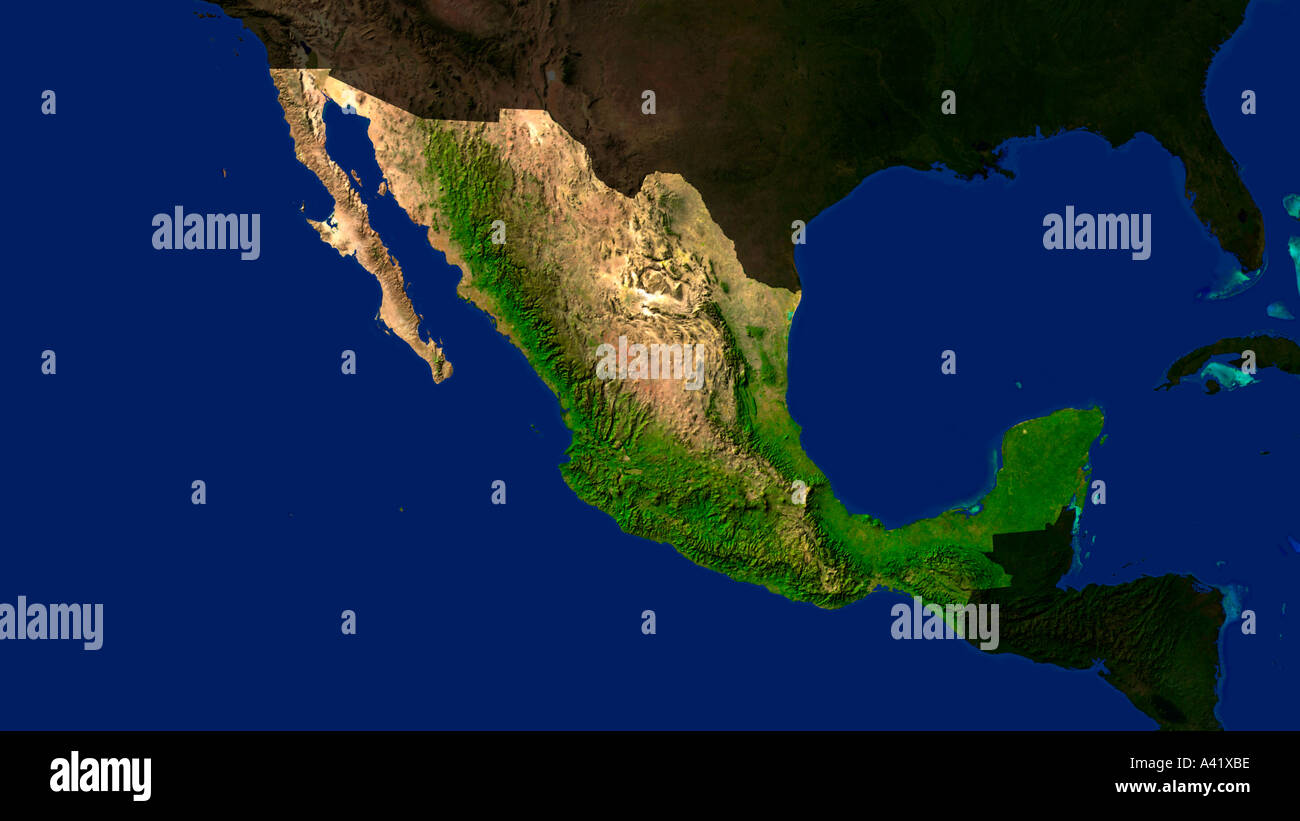 Satellite Image Of Mexico Highlighted Stock Photo - Alamy