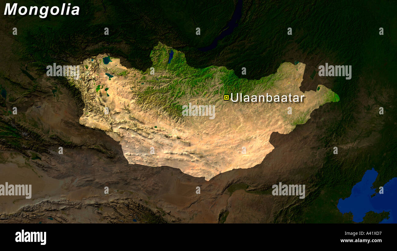 Satellite Image Of Mongolia With Ilaanbaatar Highlighted Stock Photo ...