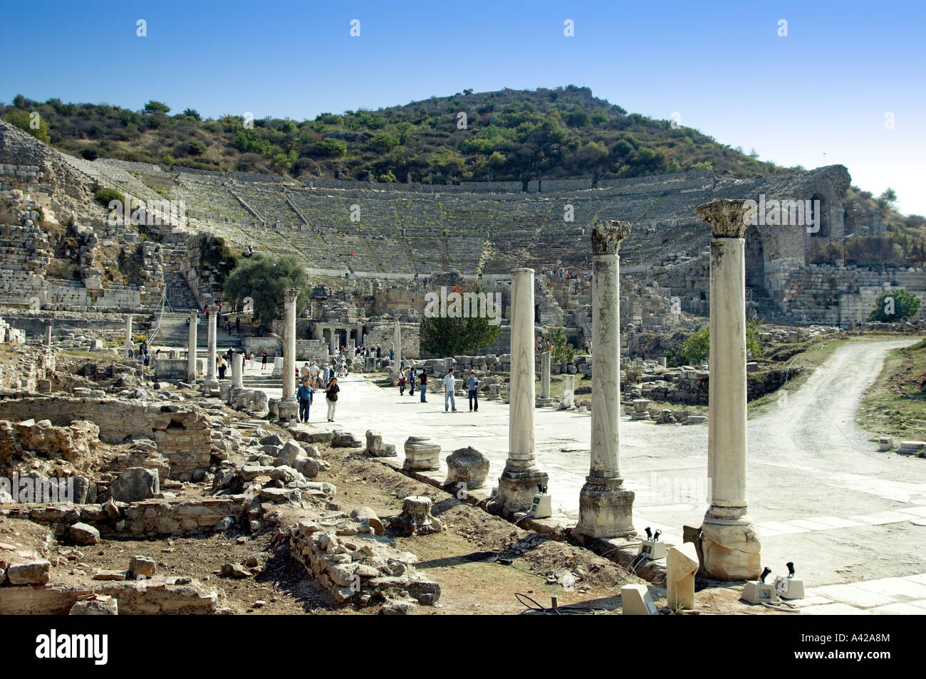 The Grand theater and Harbour street in the ruins of Ephesus Turkey ...