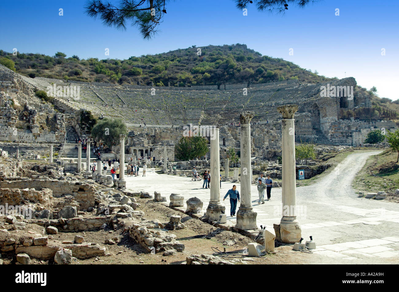 The Grand theater and Harbour street in the ruins of Ephesus Turkey ...