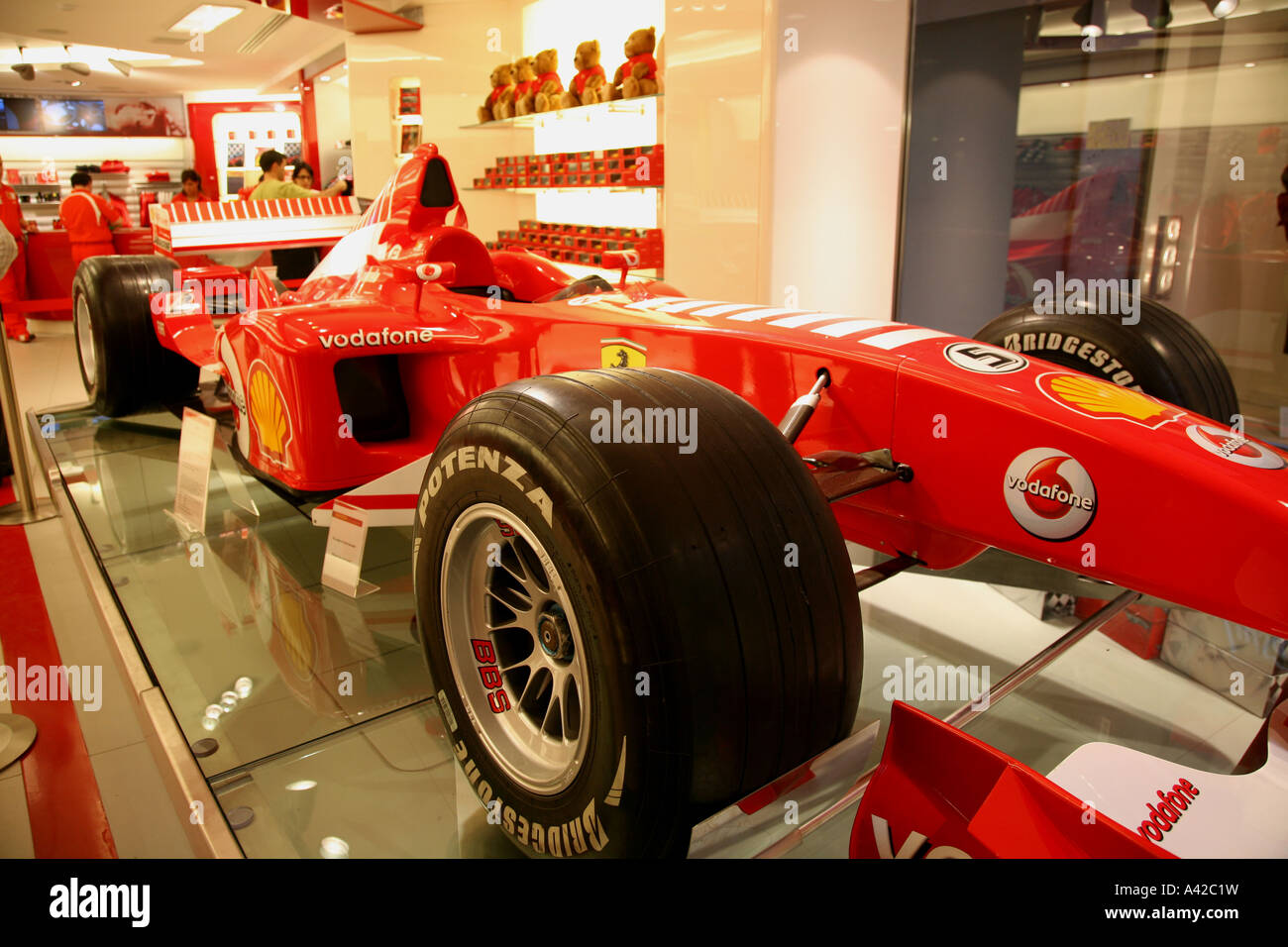Red Formal One racing car on display in Italy Venice Ferrari Showroom ...