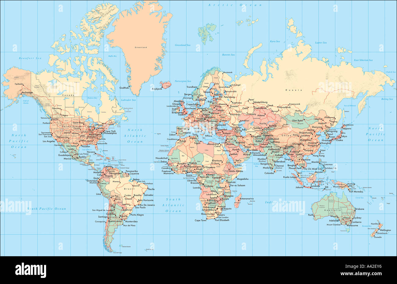 World map with longitude and latitude lines hi-res stock photography ...