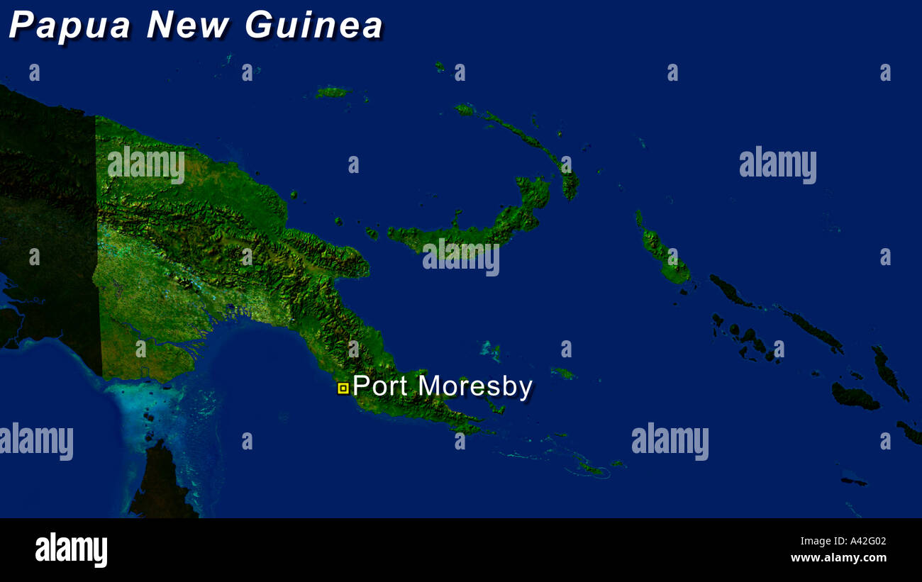 Satellite Image Of Papua New Guinea Highlighted Stock Photo - Alamy
