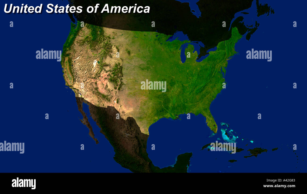 Satellite Image Of The United States Of America Highlighted Stock Photo ...