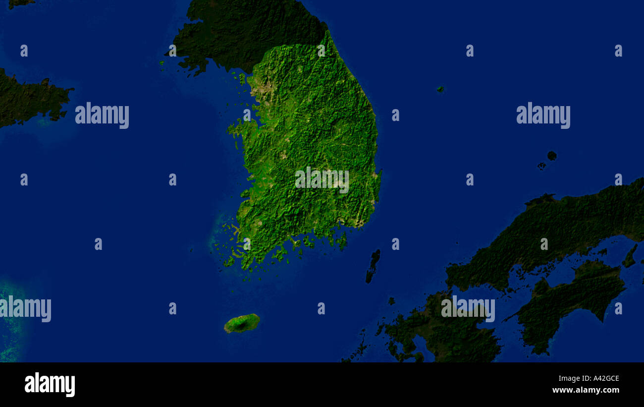 Satellite Image Of South Korea Highlighted Stock Photo - Alamy