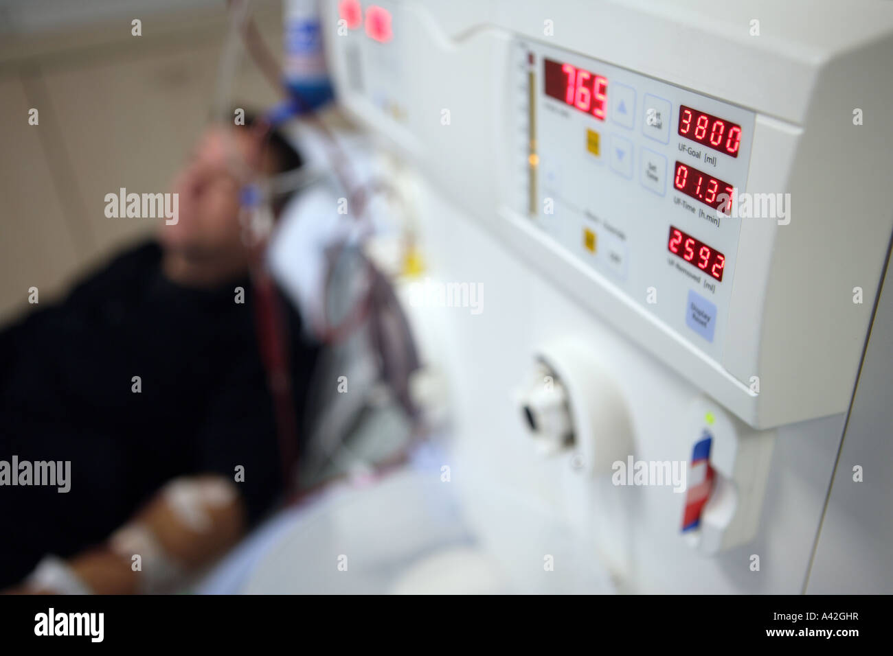Patient during his dialysis in the dialysis centre in the Dominikus ...
