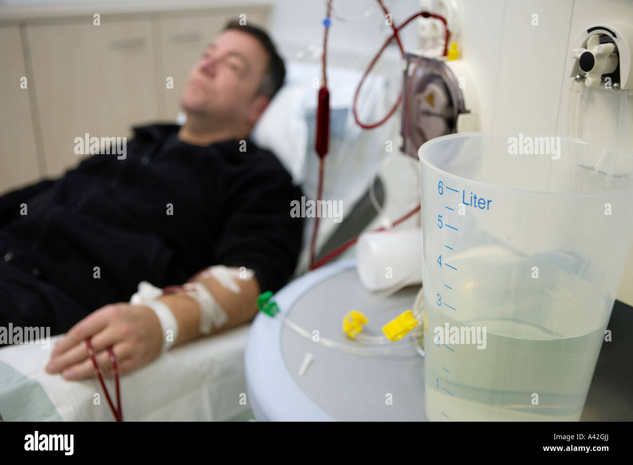 Patient during his dialysis in the dialysis centre in the Dominikus ...