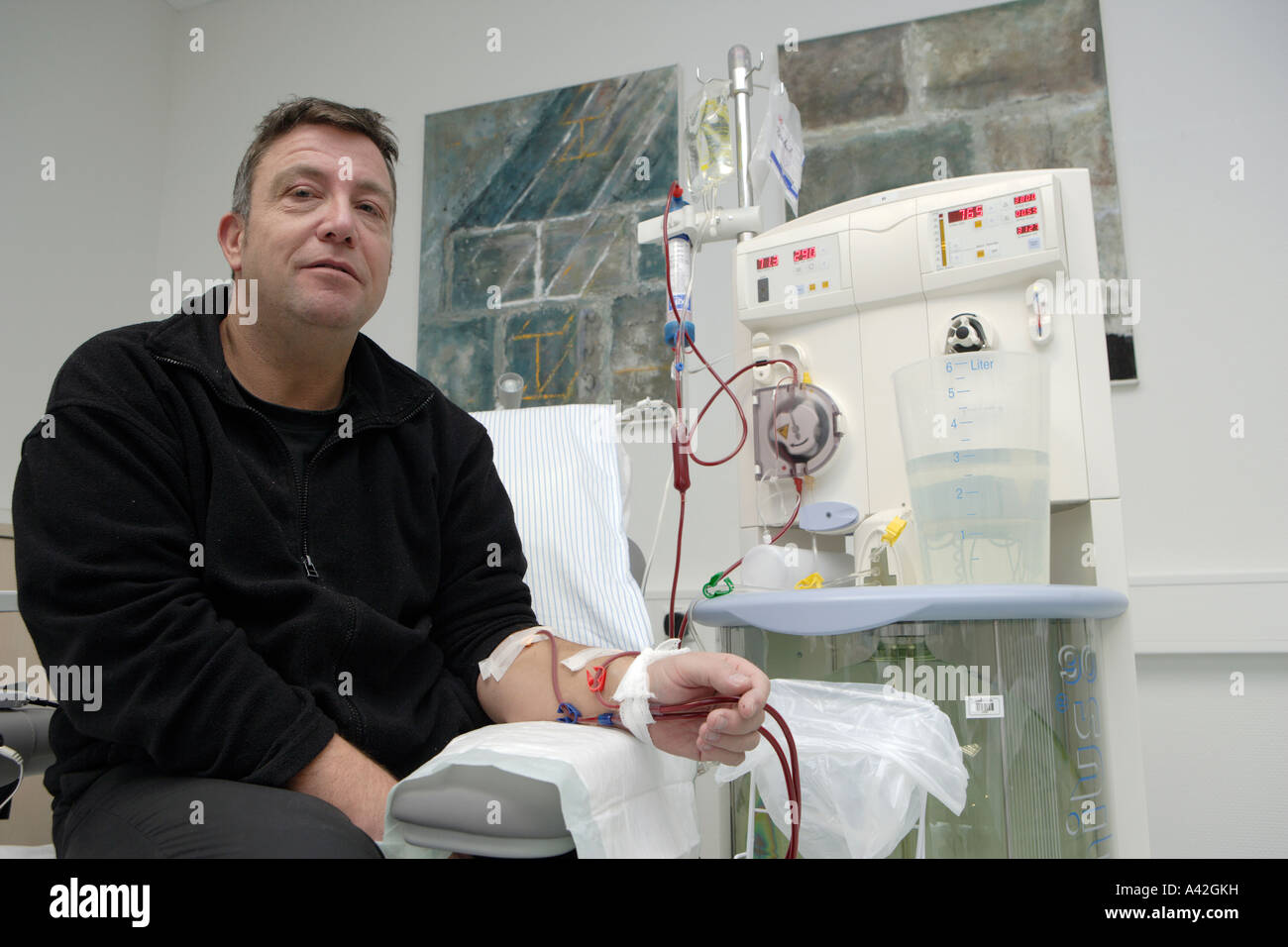 Patient during his dialysis in the dialysis centre in the Dominikus ...