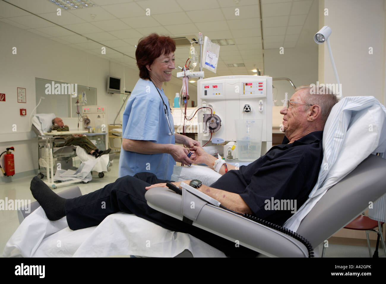 Patient during his dialysis in the dialysis centre in the Dominikus ...