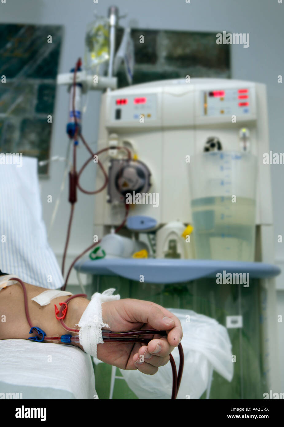 Patient during his dialysis in the dialysis centre in the Dominikus ...