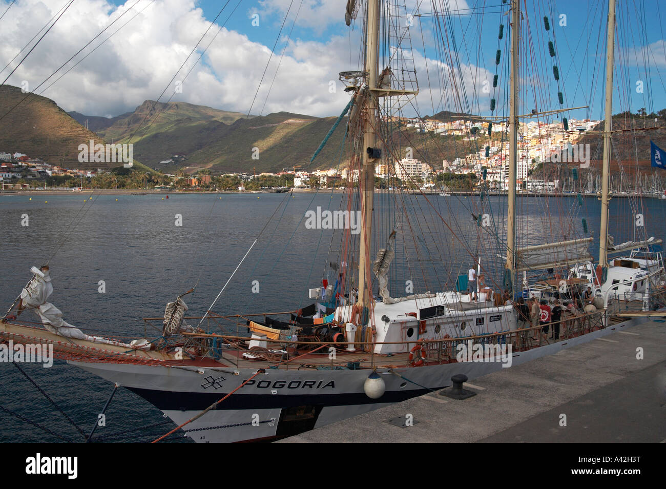 Polish ship Pogoria berthed in San Sebastian harbour on La Gomera in ...