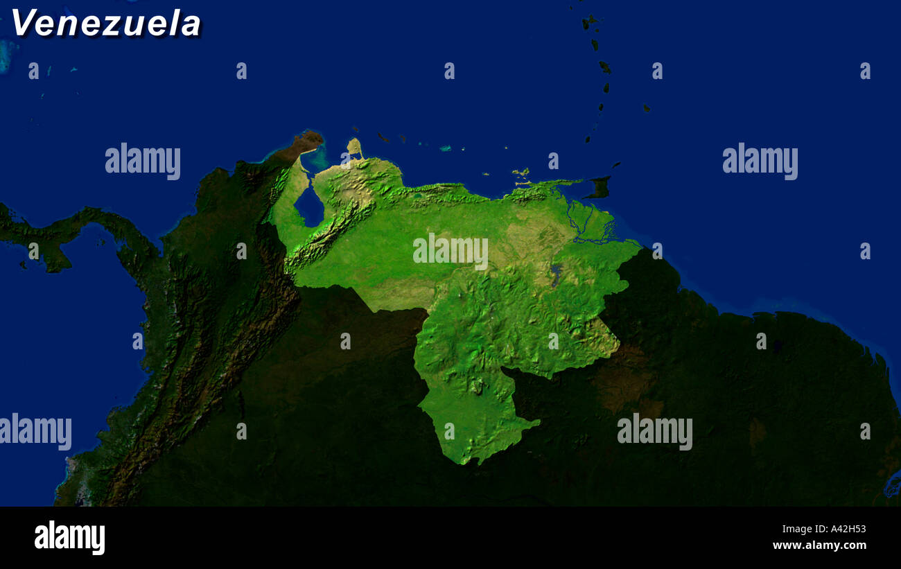 Satellite Image Of Venezuela Highlighted Stock Photo - Alamy