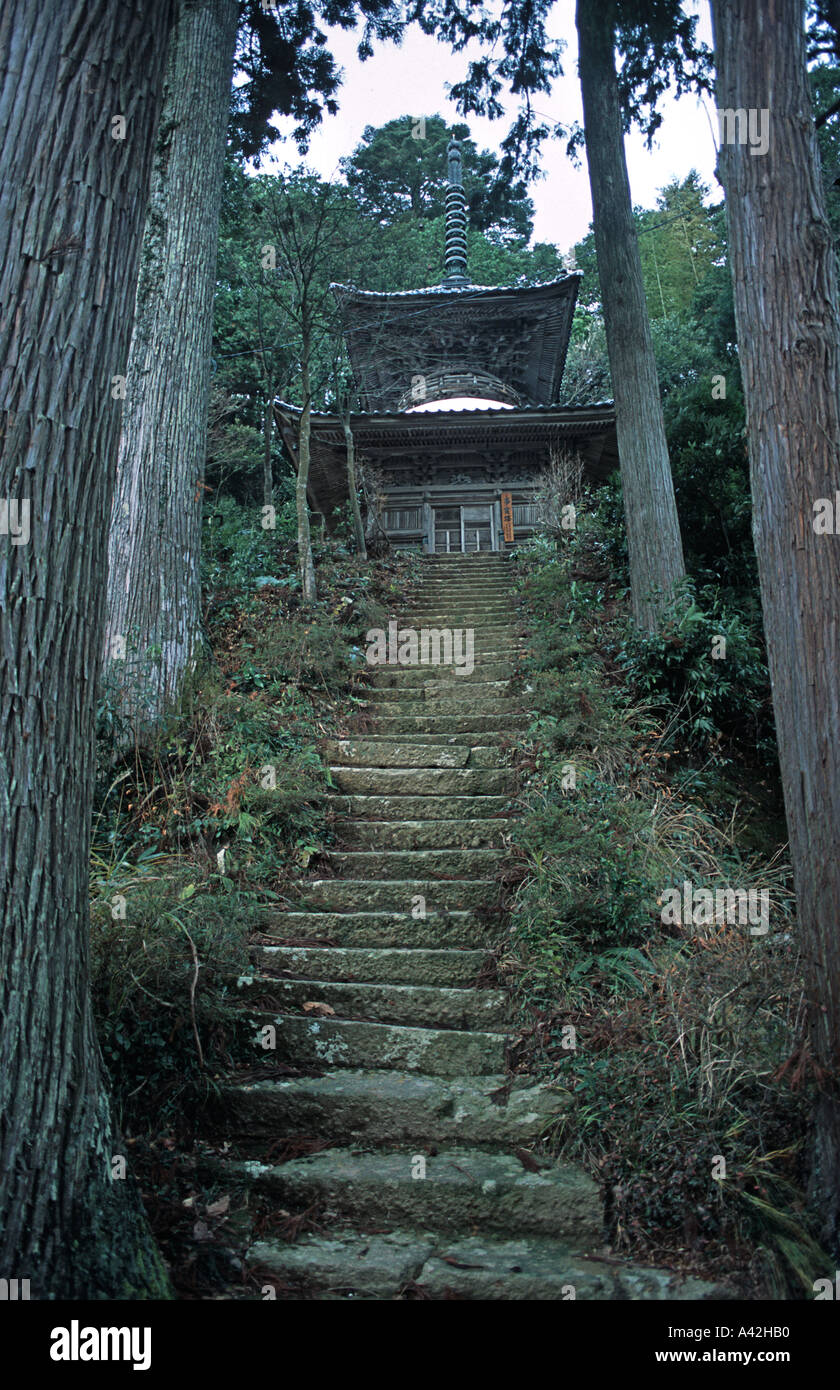 Steps to Taho to an historic buddhist temple structure half way down ...