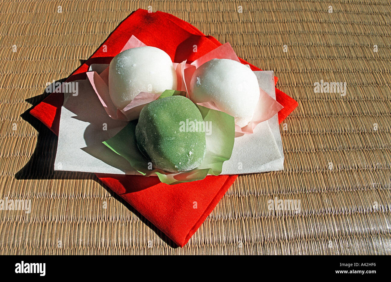 Ohagi Rice dumplings coated with sweet bean paste Laid out on a tatami ...