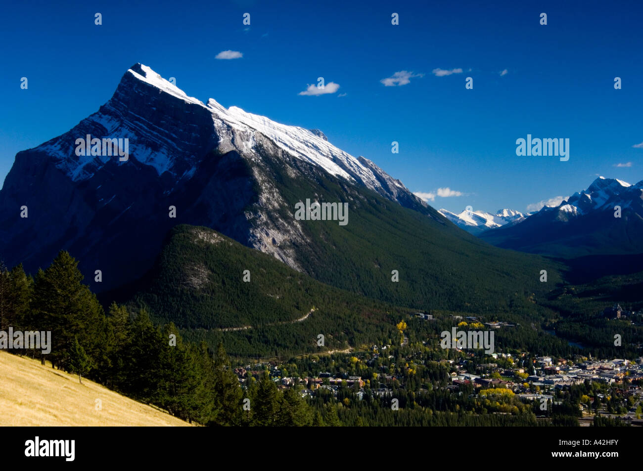Banff townsite from Mt. Norquay, Banff National Park, Alberta, Canada ...