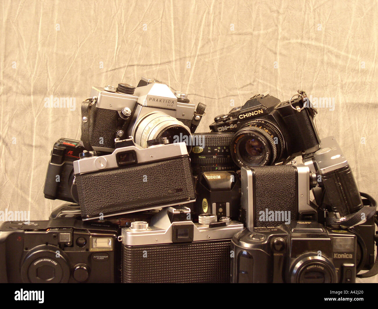 Pile of broken redundant old cameras SLR single les reflex cameras ...