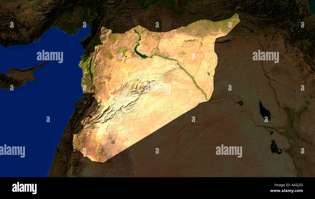 Satellite Image Of Syria Highlighted Stock Photo - Alamy