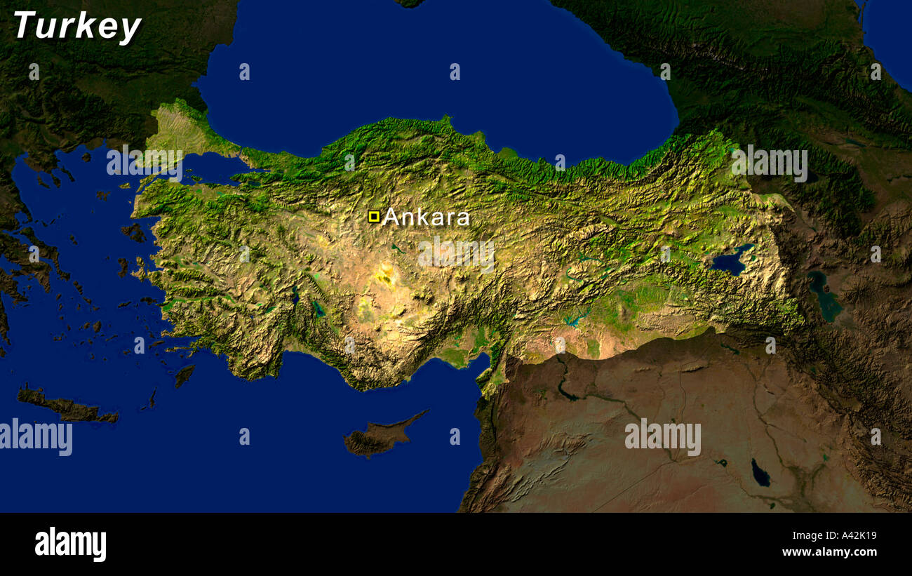 Satellite Image Of Turkey Highlighted Stock Photo - Alamy