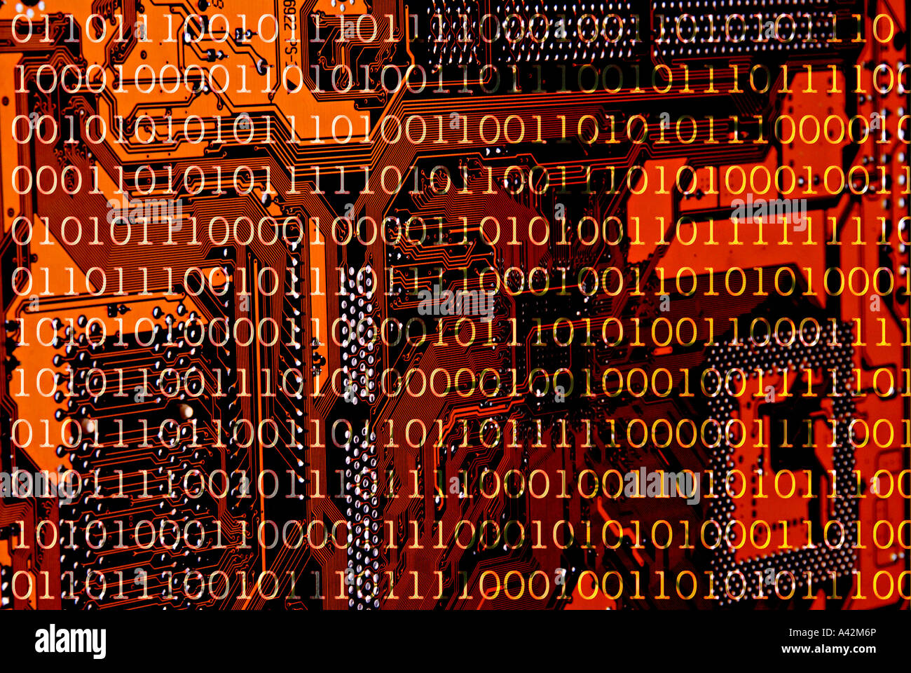 Computer Motherboard with Binary Code overlay Stock Photo - Alamy