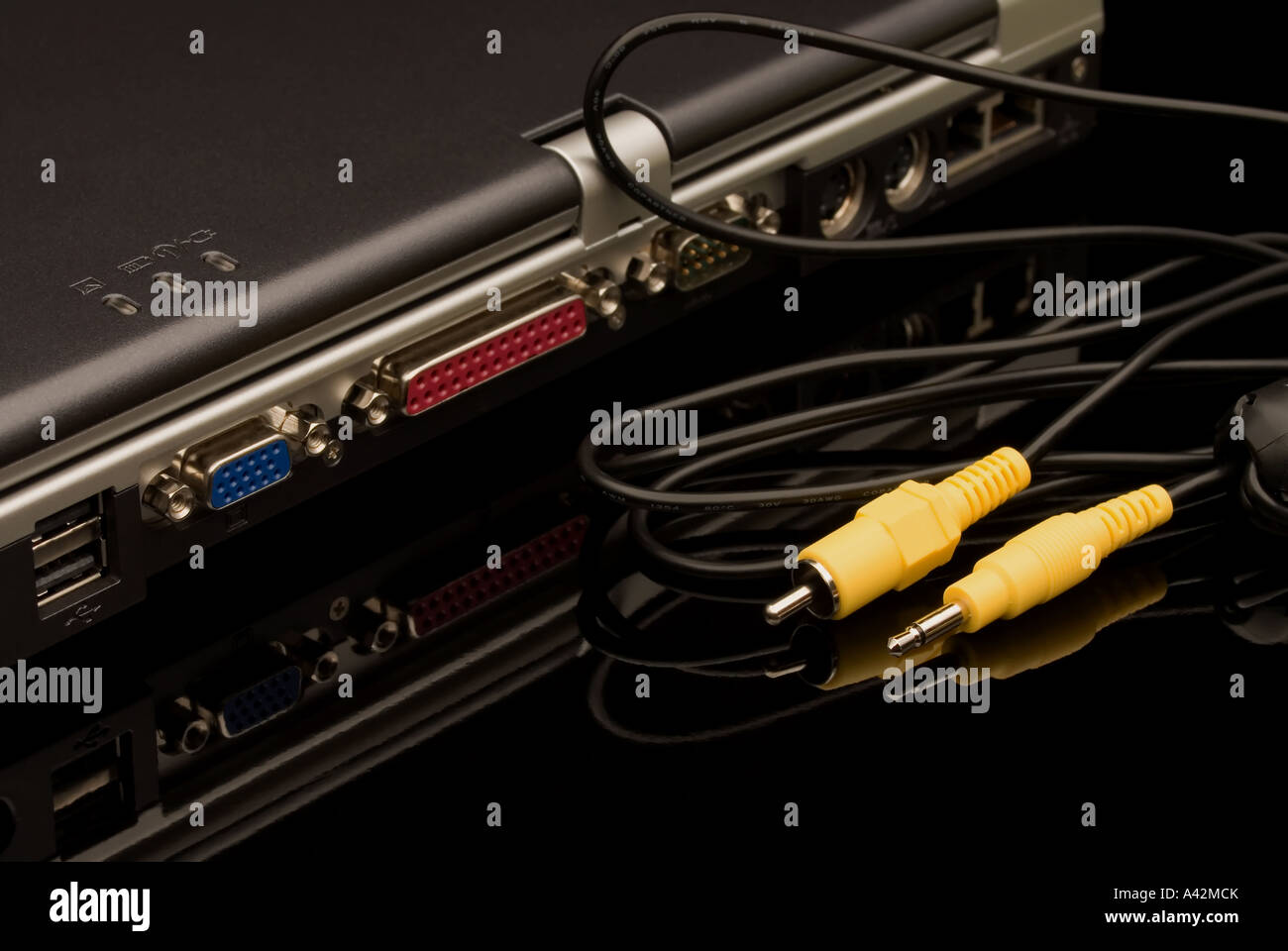 Back of computer with connecting cord Stock Photo - Alamy