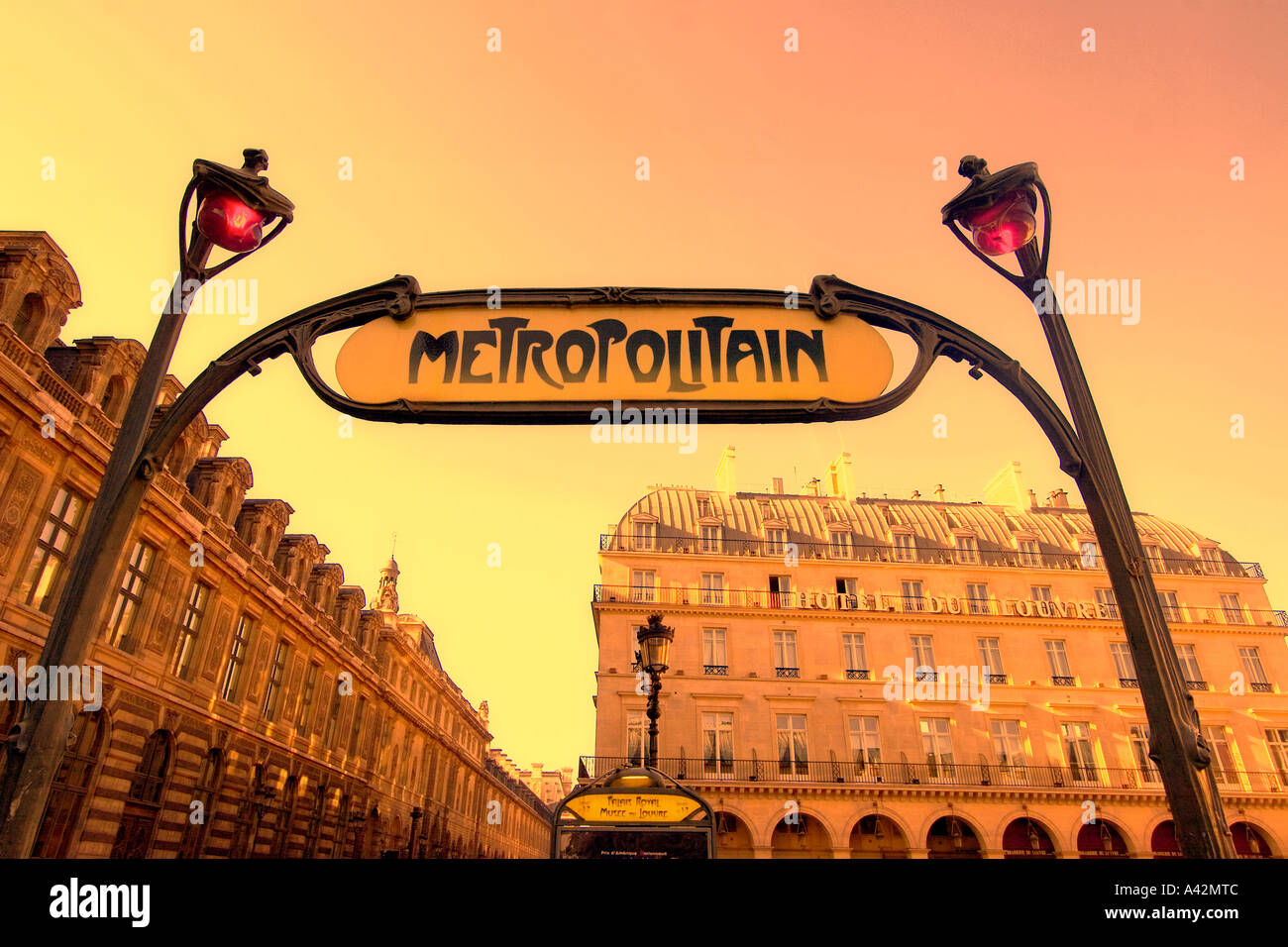 France Paris Entrance Metro station Louvre sign art nouveau Stock Photo ...
