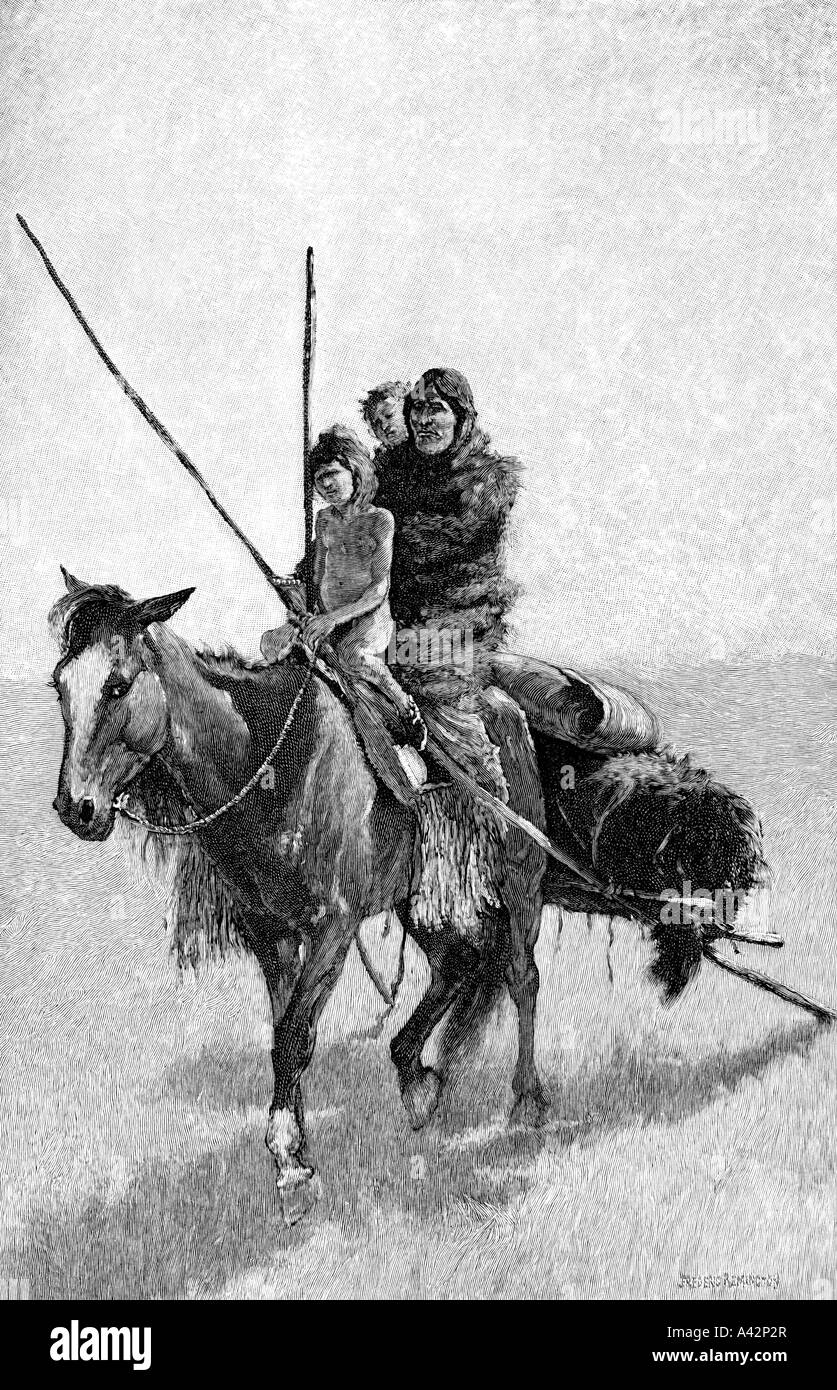 engraving of Native Americans on a pony Stock Photo - Alamy