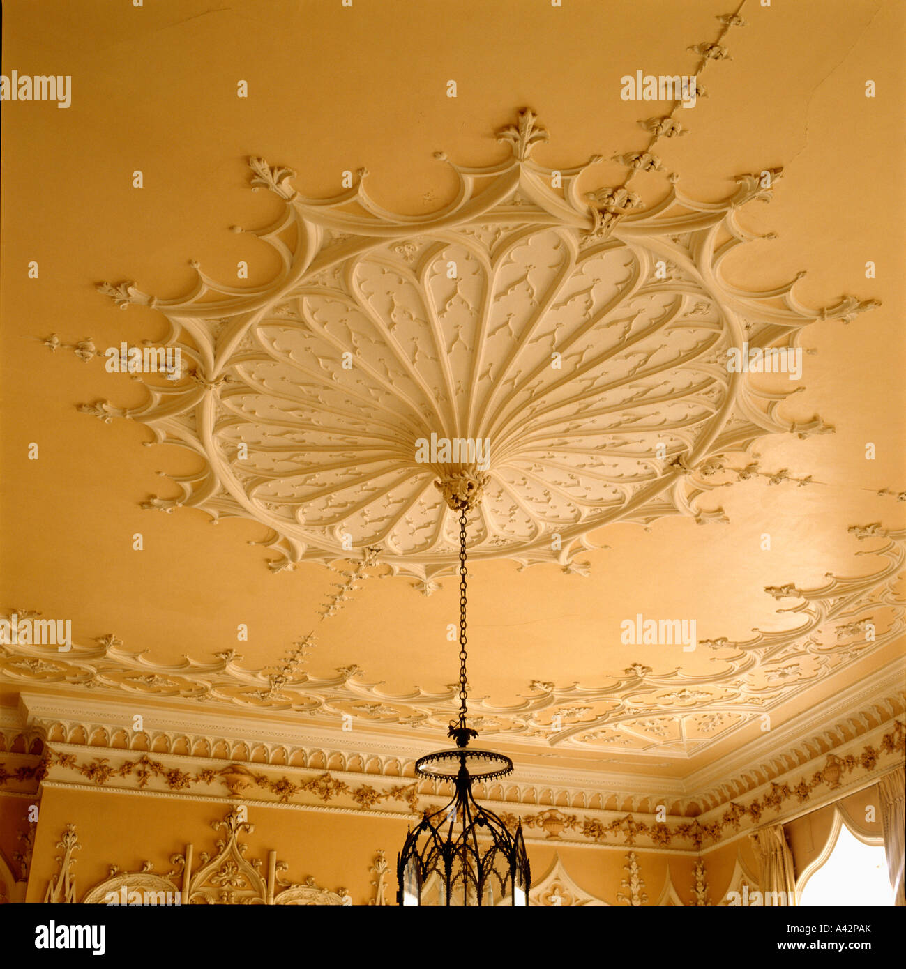 Close-up of ornate Gothic plaster-work rose on ceiling Stock Photo - Alamy