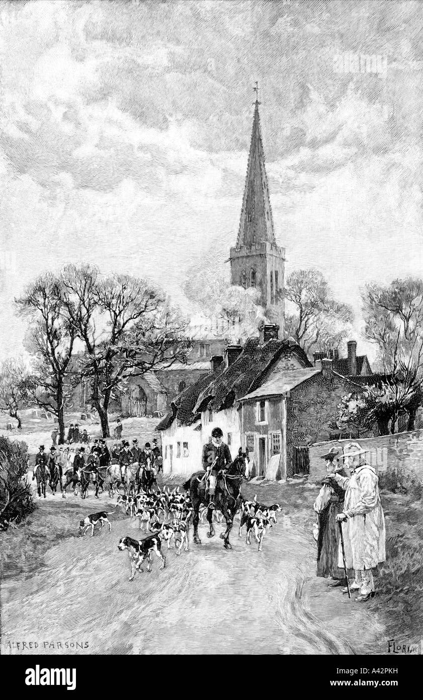 19th century engraving of Naseby Church in Northhamptonshire England ...