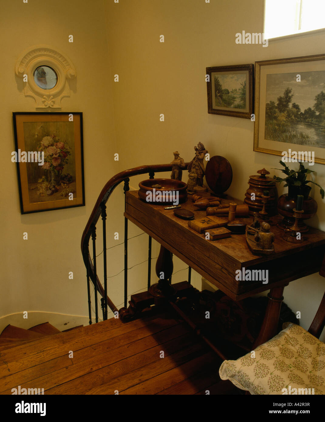 Traditional town landing with console table and collection of wooden ...