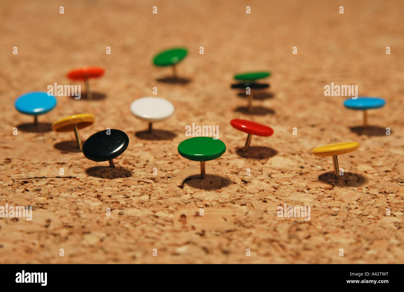 colourful drawing pins on a cork board Stock Photo - Alamy