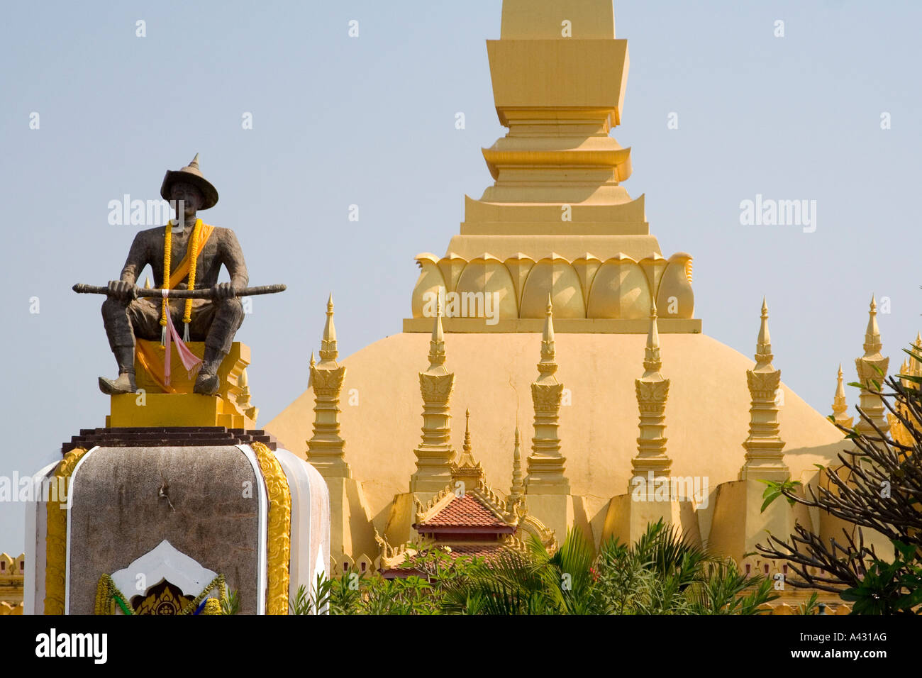 Statue of king Setthathirat in front of Wat That Luang Vientiane Laos ...