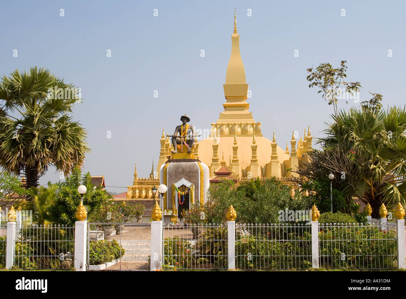 Statue of king Setthathirat in front of Wat That Luang Vientiane Laos ...