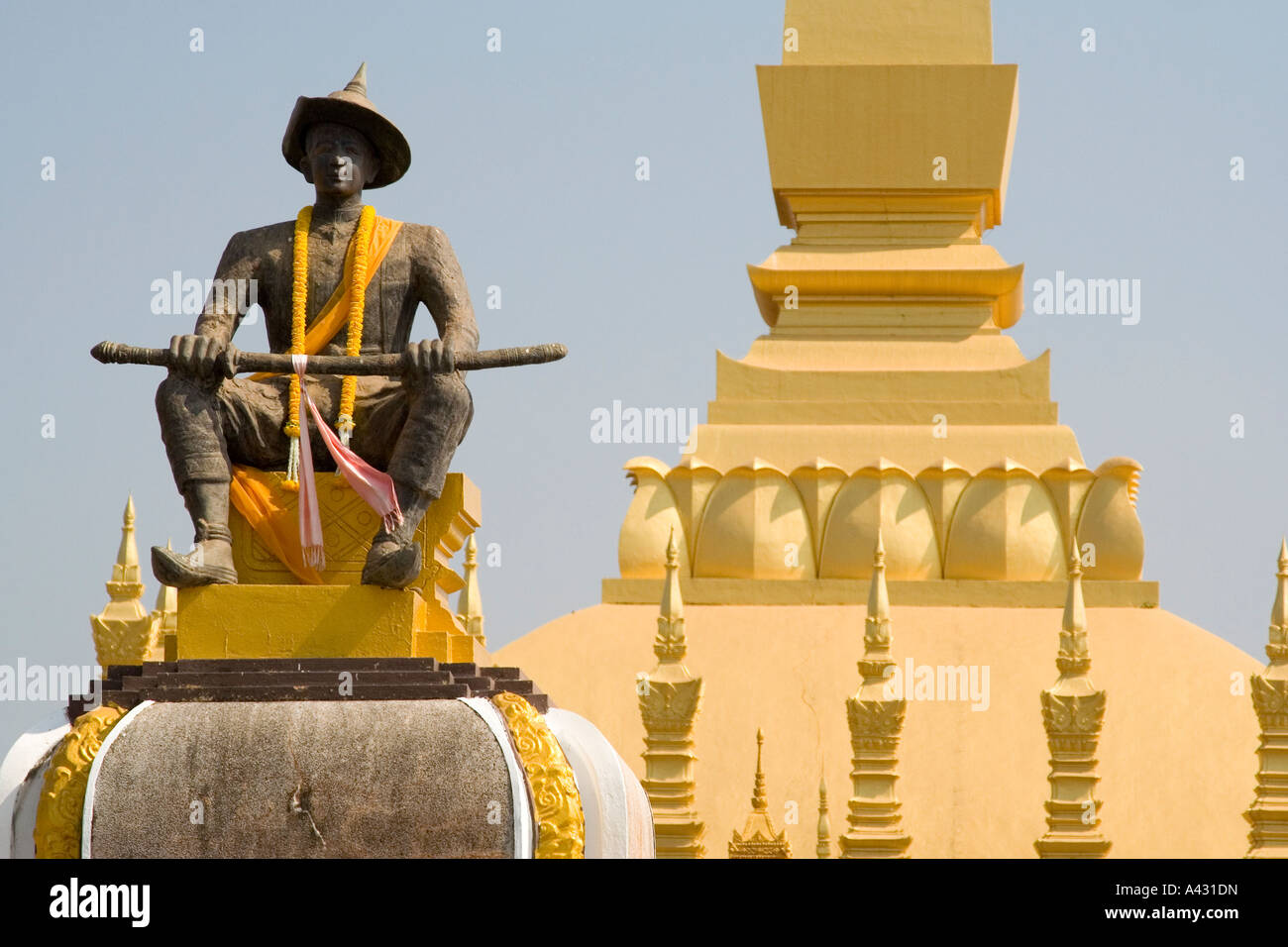Statue of king Setthathirat in front of Wat That Luang Vientiane Laos ...
