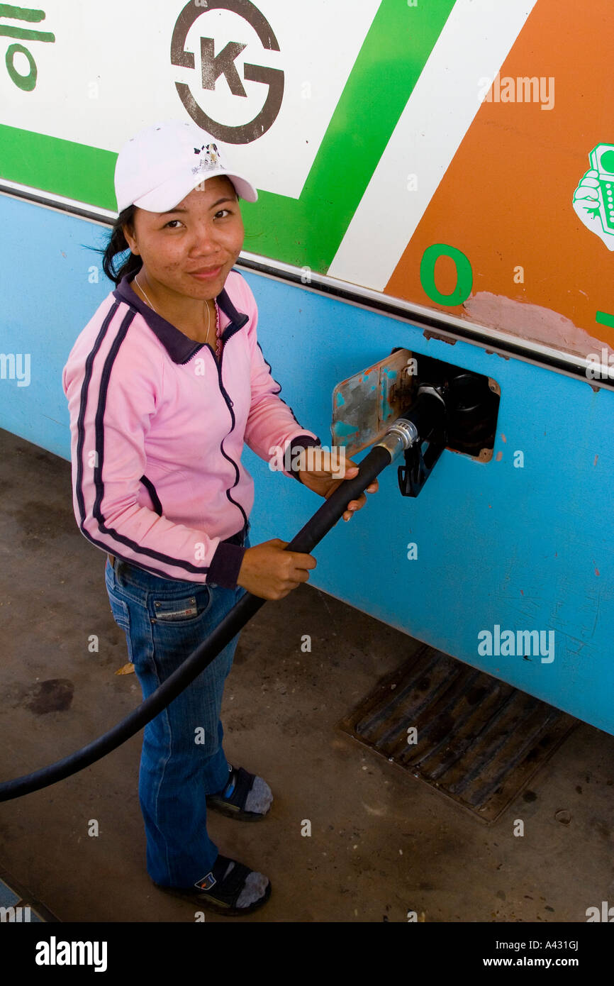 Woman Pumping Gas Vientiane Laos Stock Photo - Alamy