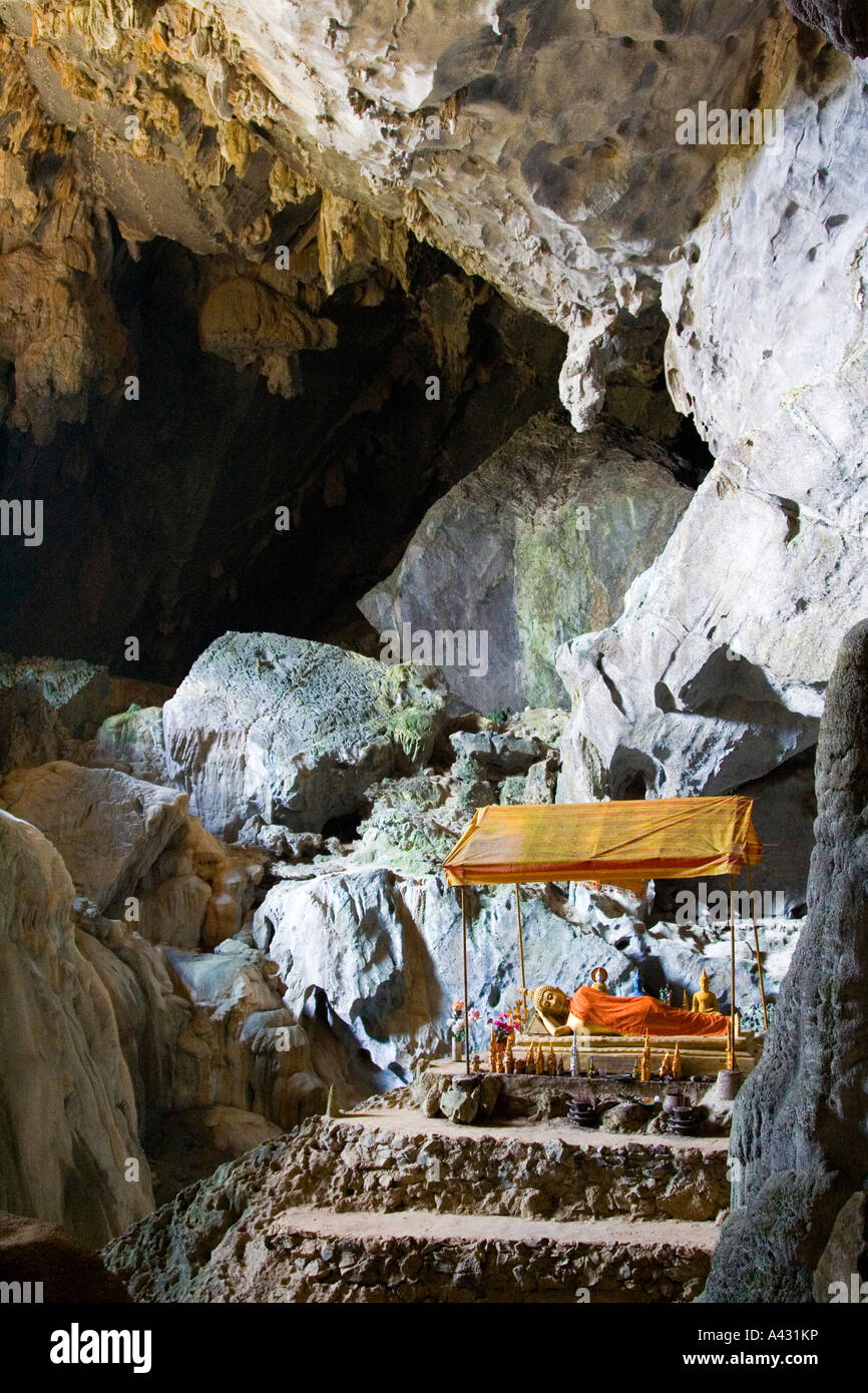 Reclining Bronze Buddha inside Phu Kham Cave Vang Vieng Laos Stock ...