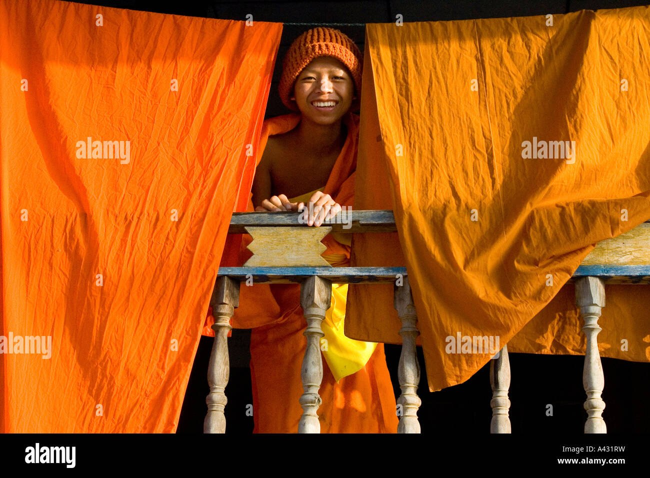 Young Novice Monk and Drying Robes Wat Thad That Vang Vieng Laos Stock ...