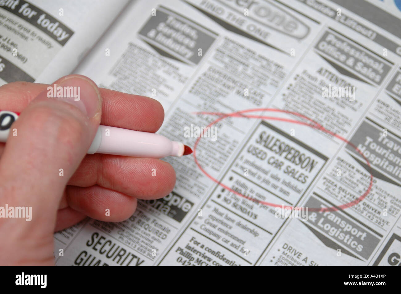 Job searching in the newspaper Stock Photo - Alamy