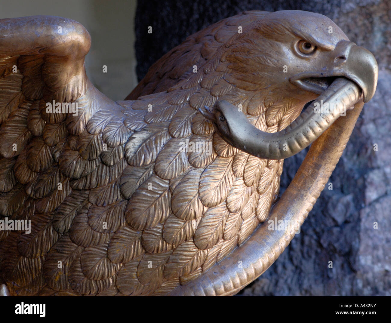 Ships figurehead in the form of a golden eagle with a snake in its beak ...