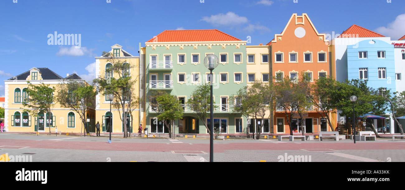 Colourful buildings in downtown Oranjestad, Aruba, Dutch West Indies ...