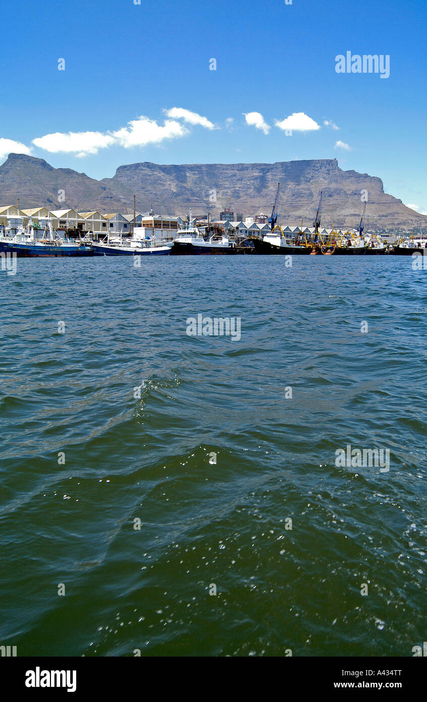 View of Table Mountain and harbour from a boat in Table Bay Stock Photo ...
