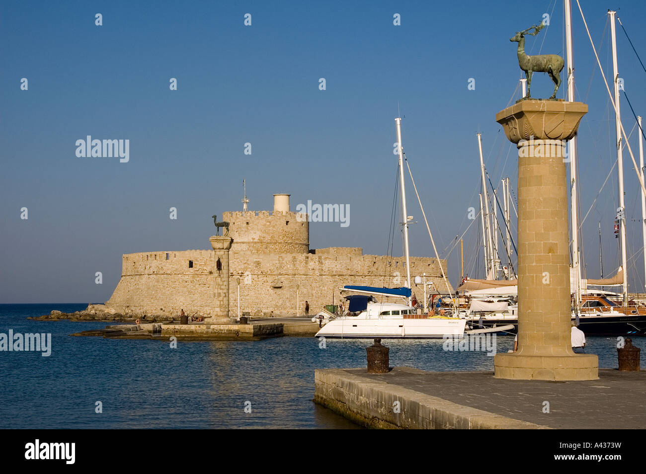 Mandraki Harbour Entrance Rhodes Greece Stock Photo - Alamy
