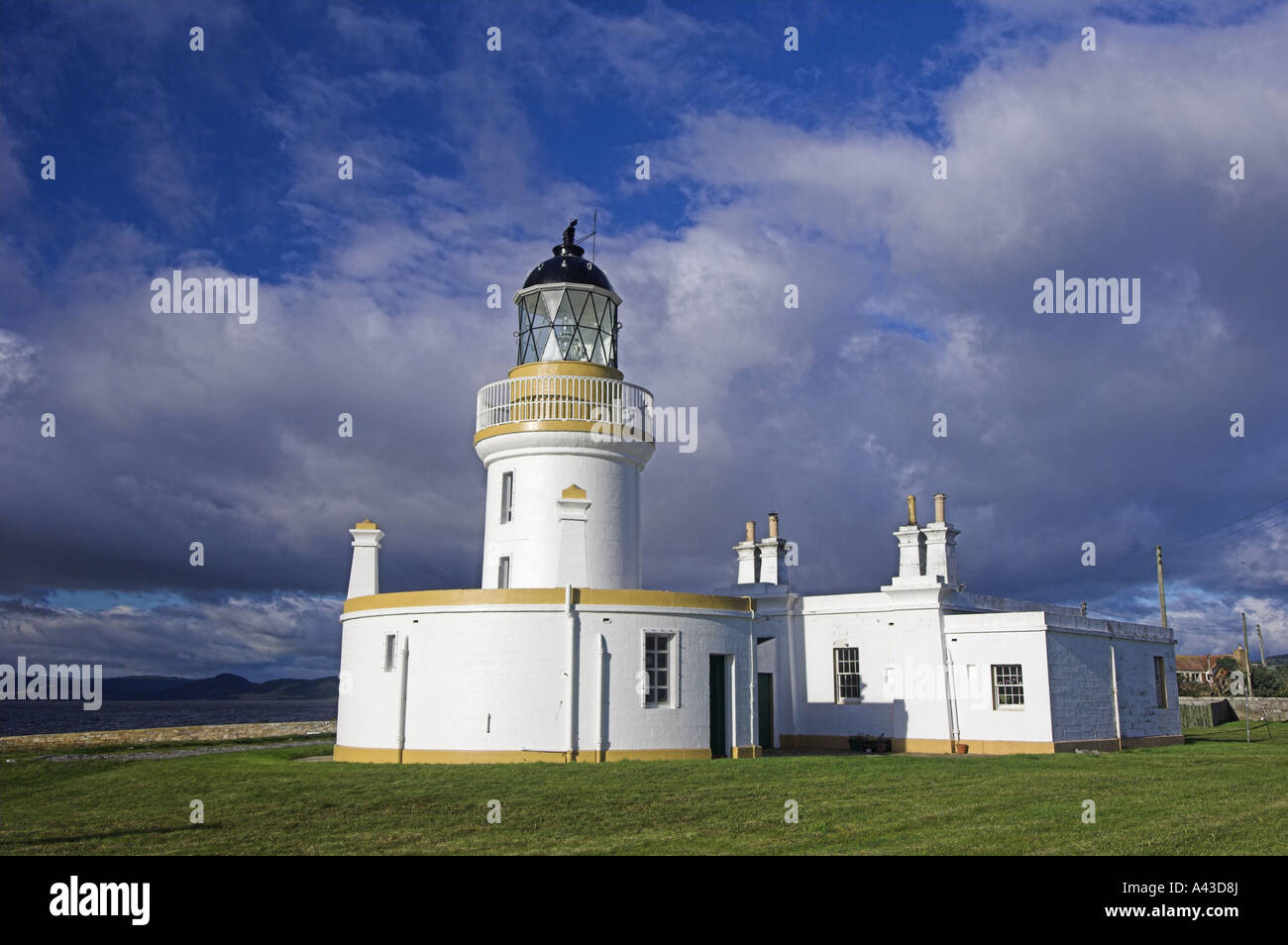 The historic lighthouse at Chanonry Point, overlooking the Moray Firth ...