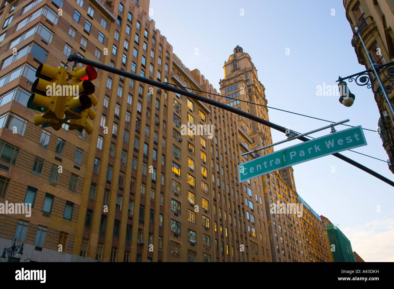 signal and street sign at central park west manhattan new york Stock ...