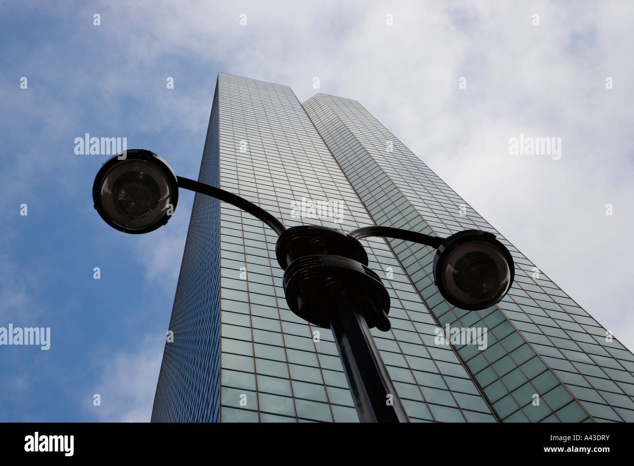 looking skyward with manhattan lamp and skyscraper tower in view Stock ...