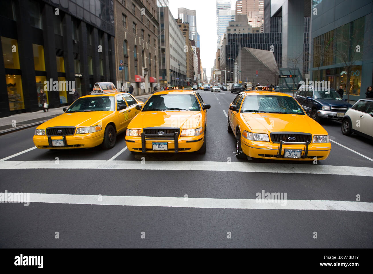 three yellow cabs on the street in manhattan Stock Photo - Alamy