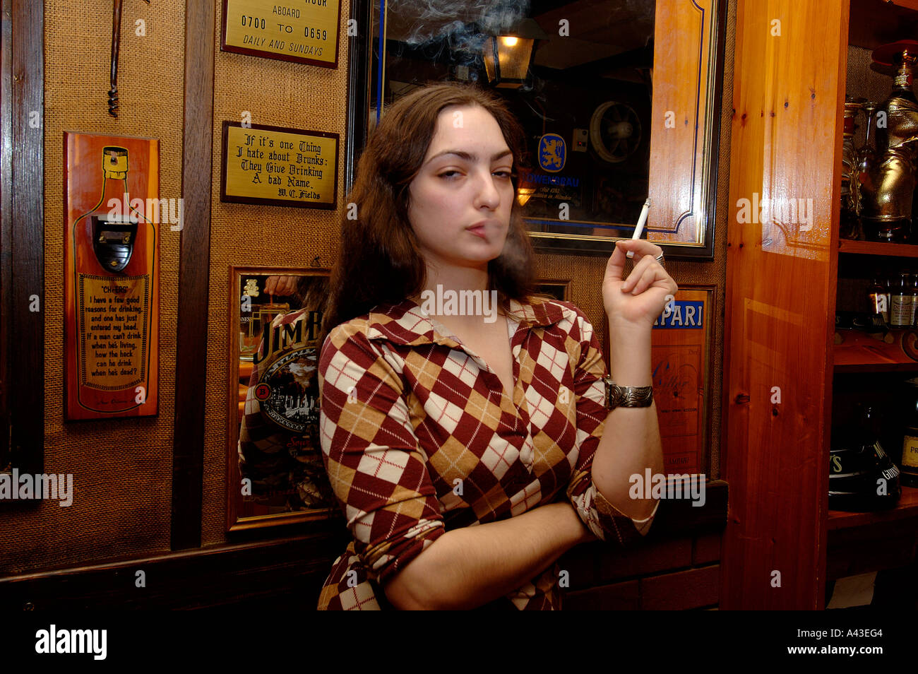 A young Israeli woman in Haogen bar at the Lower Town area of Haifa a ...