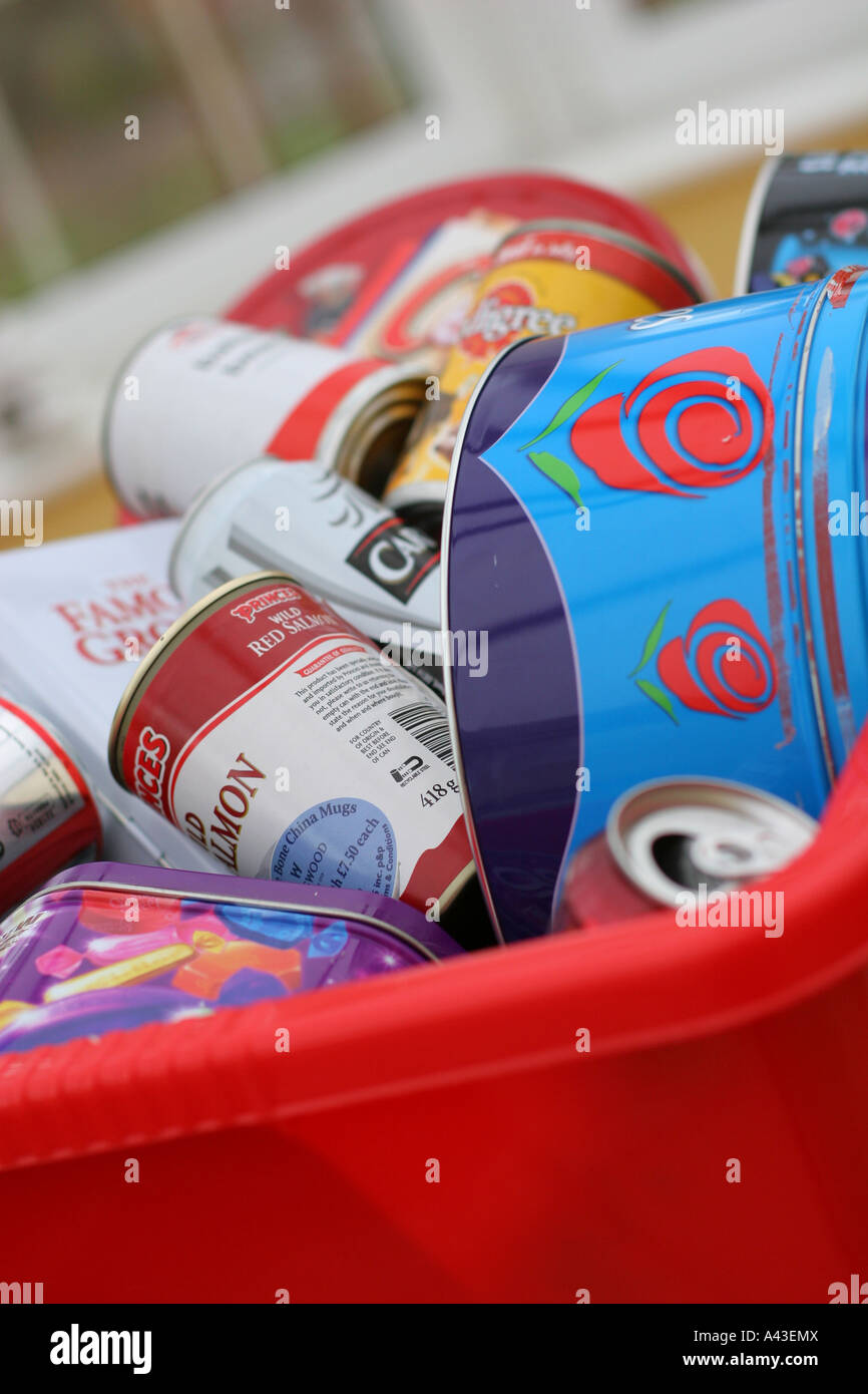 Assorted metal steel can tin aluminium recyclable waste packaging ...
