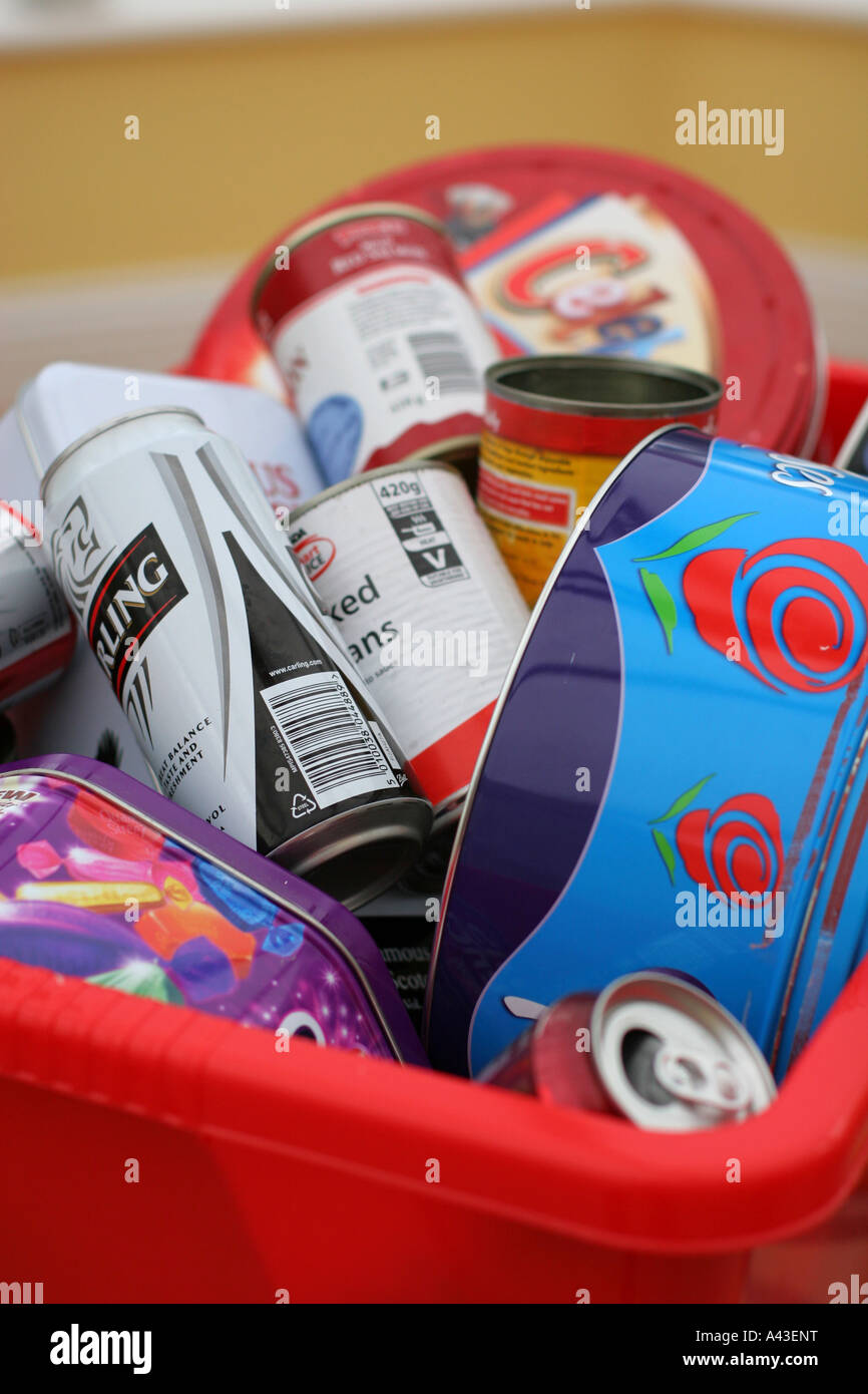 Assorted metal steel can tin aluminium recyclable waste packaging ...