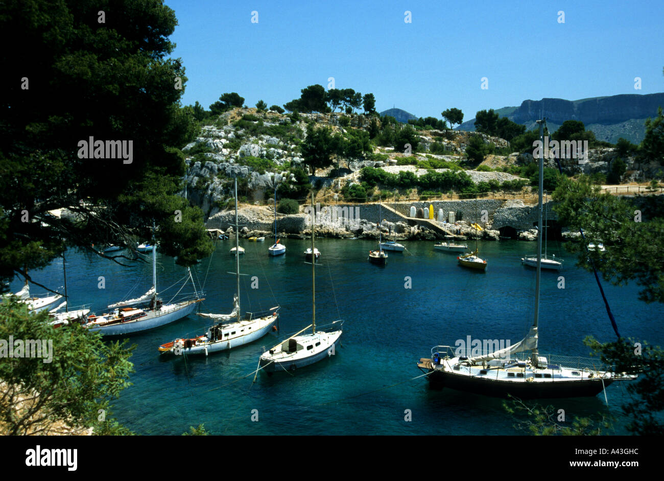 Provence Calanques near Cassis French Riviera France Boat Port Harbor ...